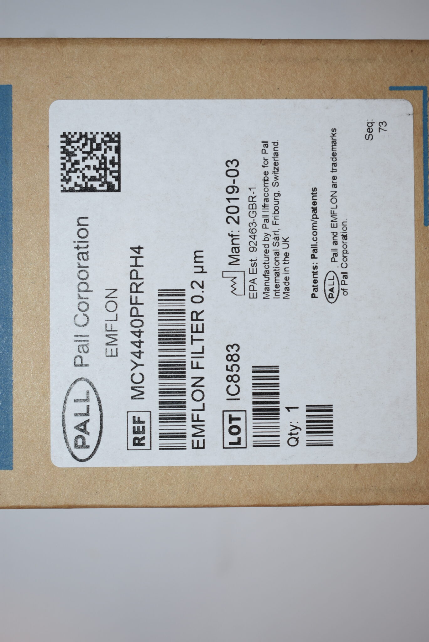 Pall Emflon 2um filter MCY4440PFRPH4 (Includes Certificate of Test ...